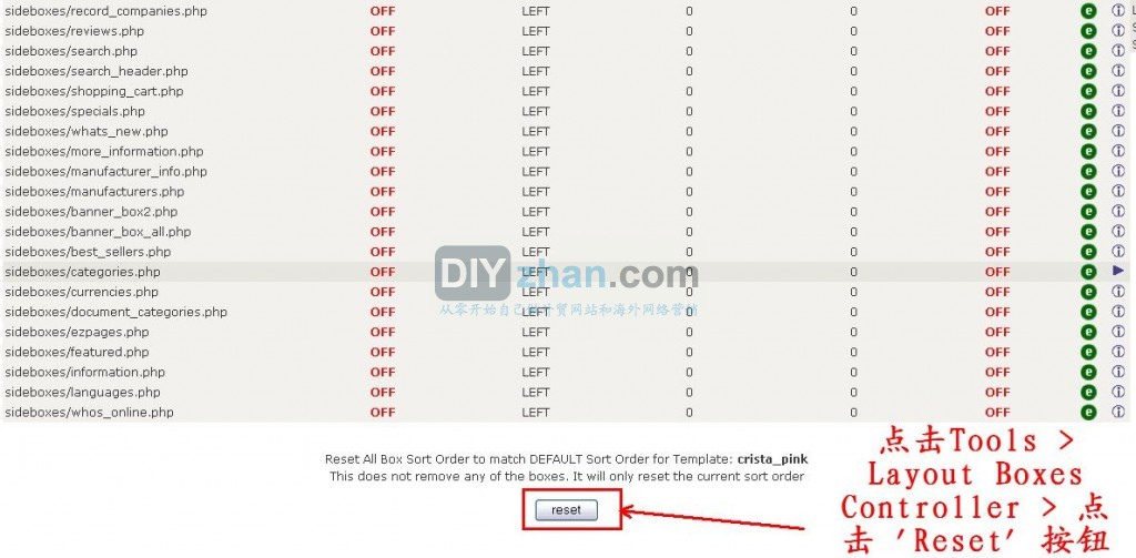 为Zen Cart网站安装模板(Template)，启用并增减侧边栏盒子模块 | Zen Cart | DIYzhan.com-从零开始自己做外贸网站和海外网络营销